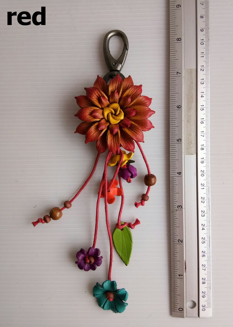 Genuine Leather Handcraft Keychain Women Fashion Flower - Etsy