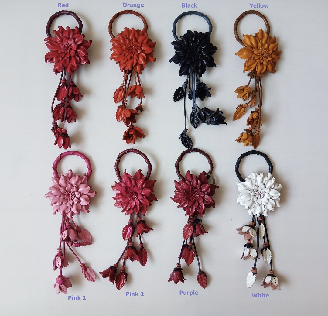 Genuine Leather Handcraft Keychain Women Fashion Flower - Etsy