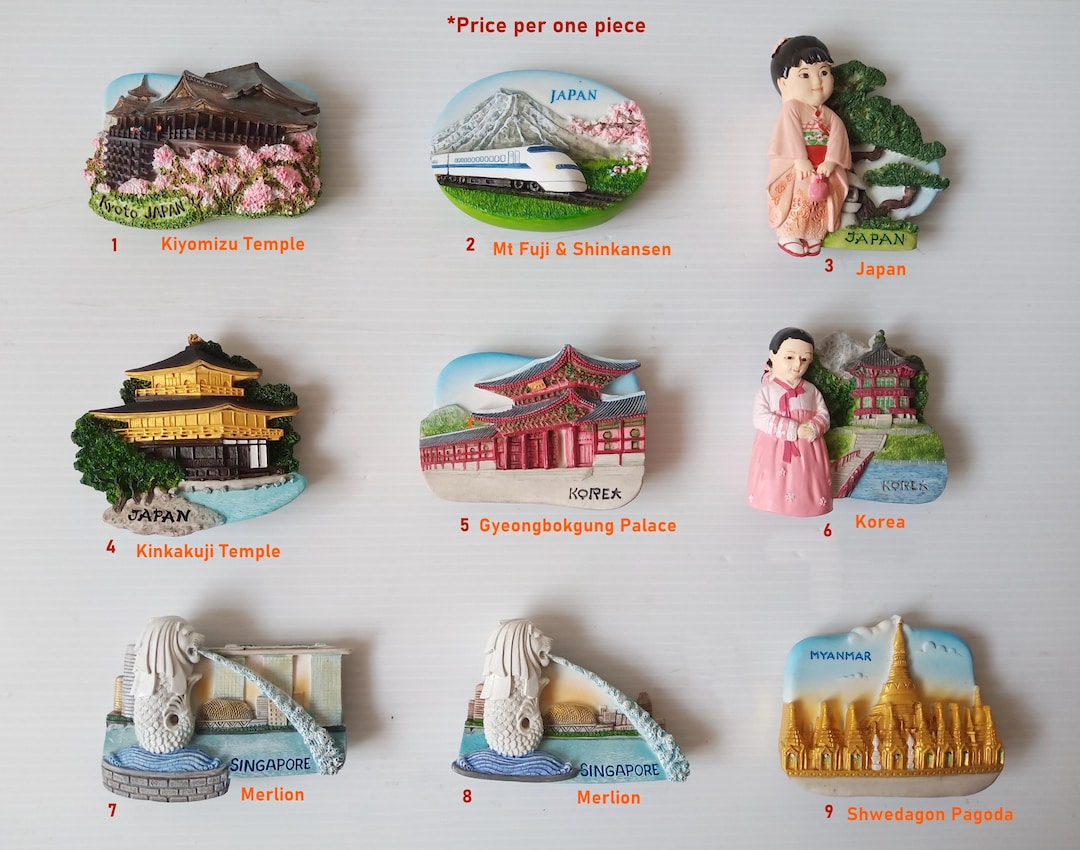 Japan Korea Singapore Myanmar Landmark Souvenir Magnet Collection Gift ...