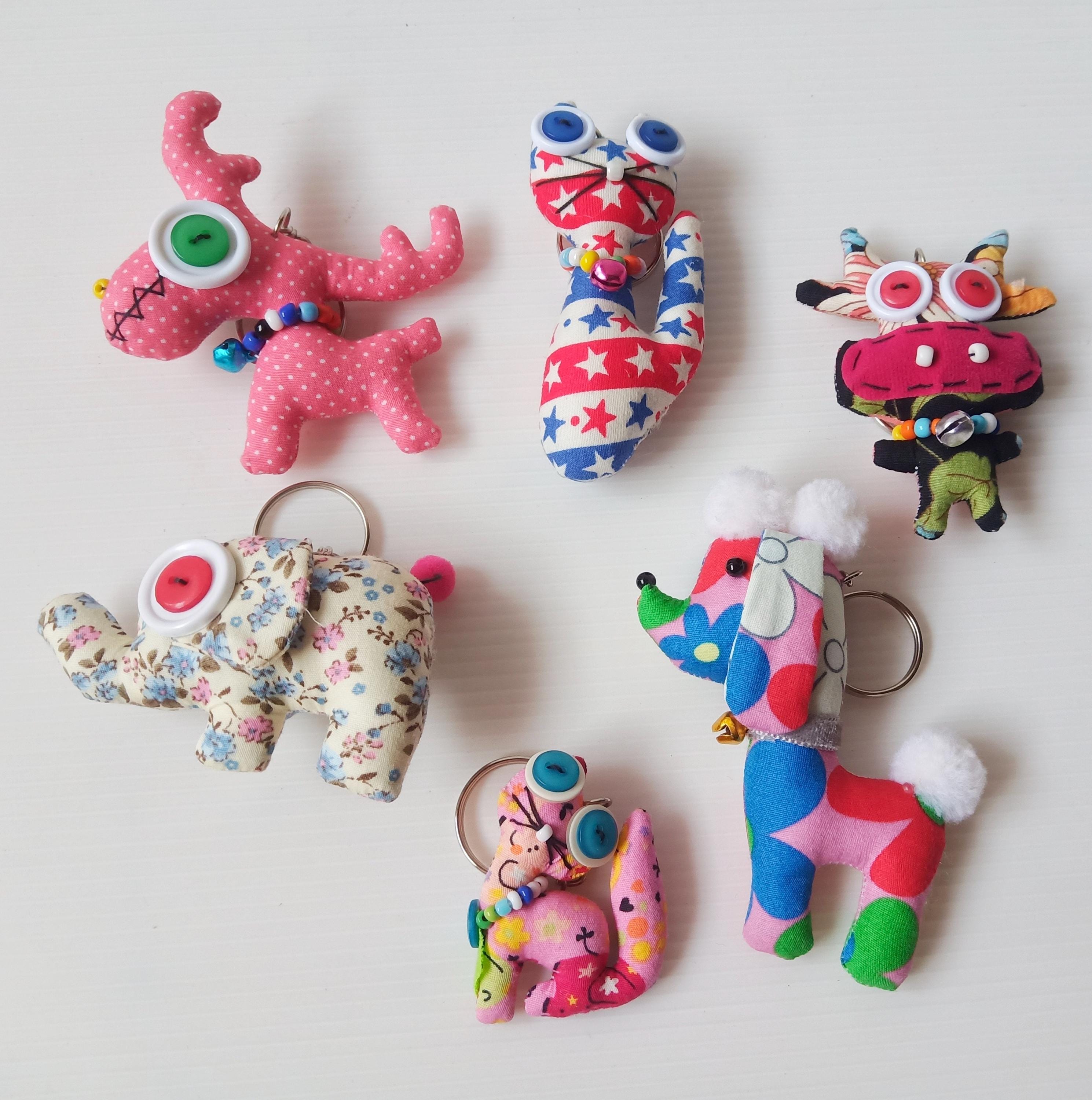 Handmade Fabric Animal Keychains, Cat Poodle Dinosaur Bag Charms ...