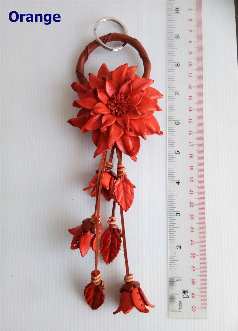 Genuine Leather Handcraft Keychain Women Fashion Flower - Etsy