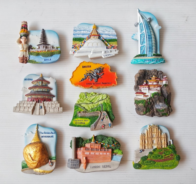 Bhutan Nepal Indonesia China Dubai Myanmar Landmark Souvenir Magnet ...
