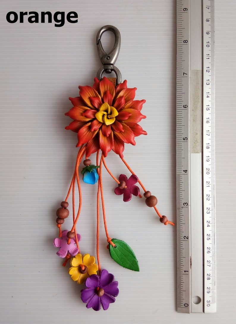 Genuine Leather Handcraft Keychain Women Fashion Flower | Etsy