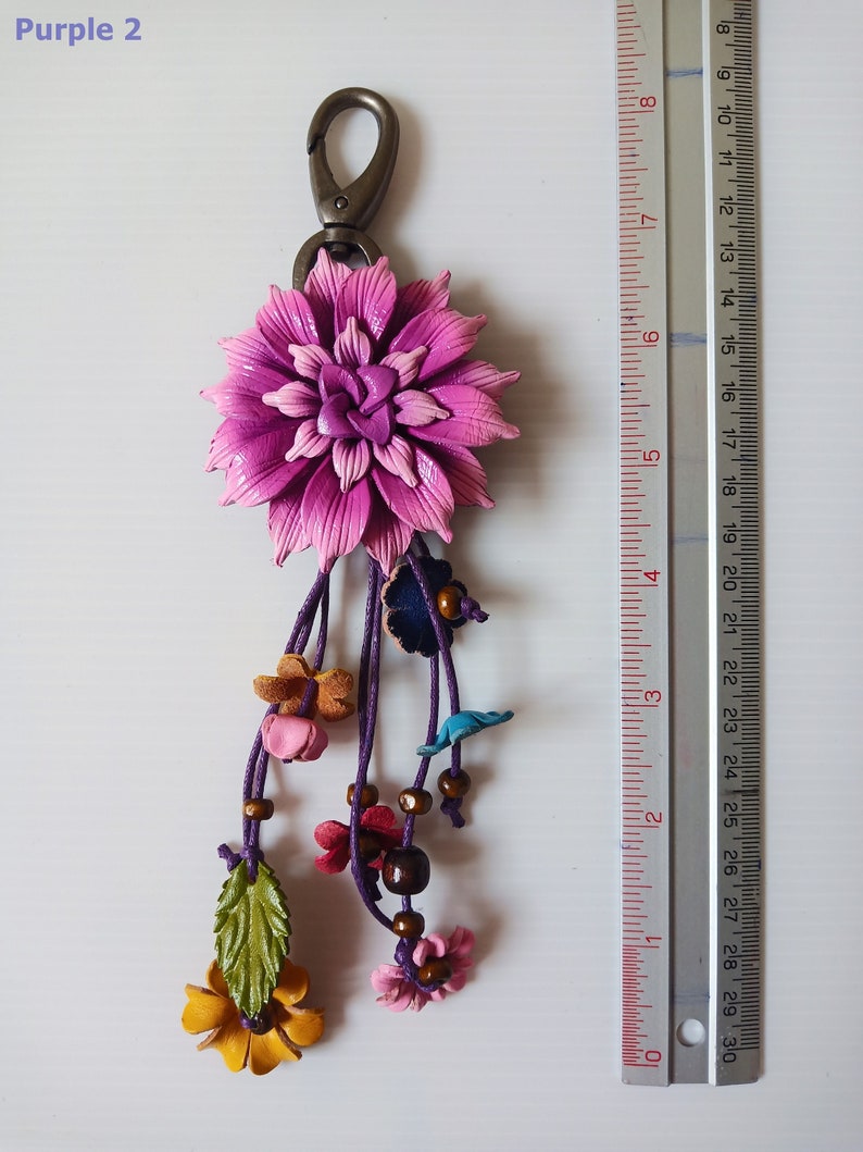 Genuine Leather Handcraft Keychain Women Fashion Flower - Etsy