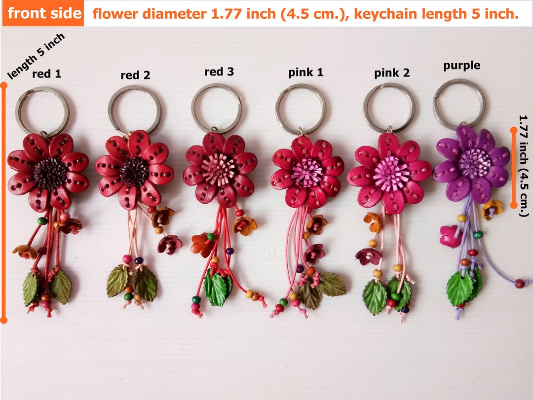 Genuine Leather Handcraft Keychain Women Fashion Flower - Etsy