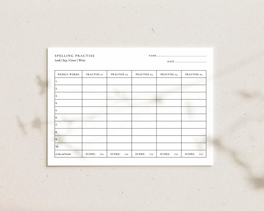 Spelling Practise Sheets - Weekly Home Education Spellings - Etsy