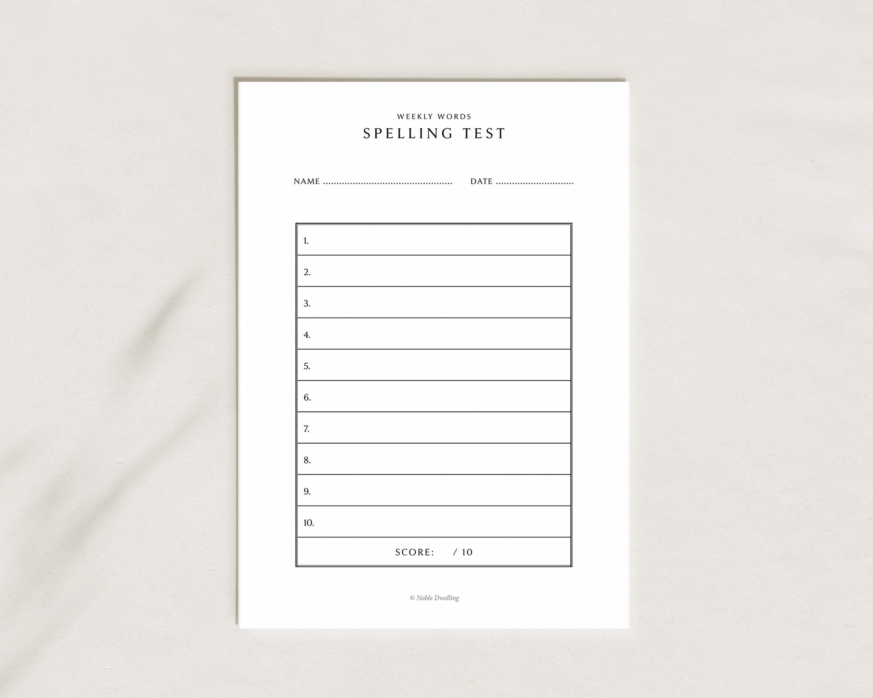 Spelling Test Sheet - Weekly Home Education Spellings - Etsy