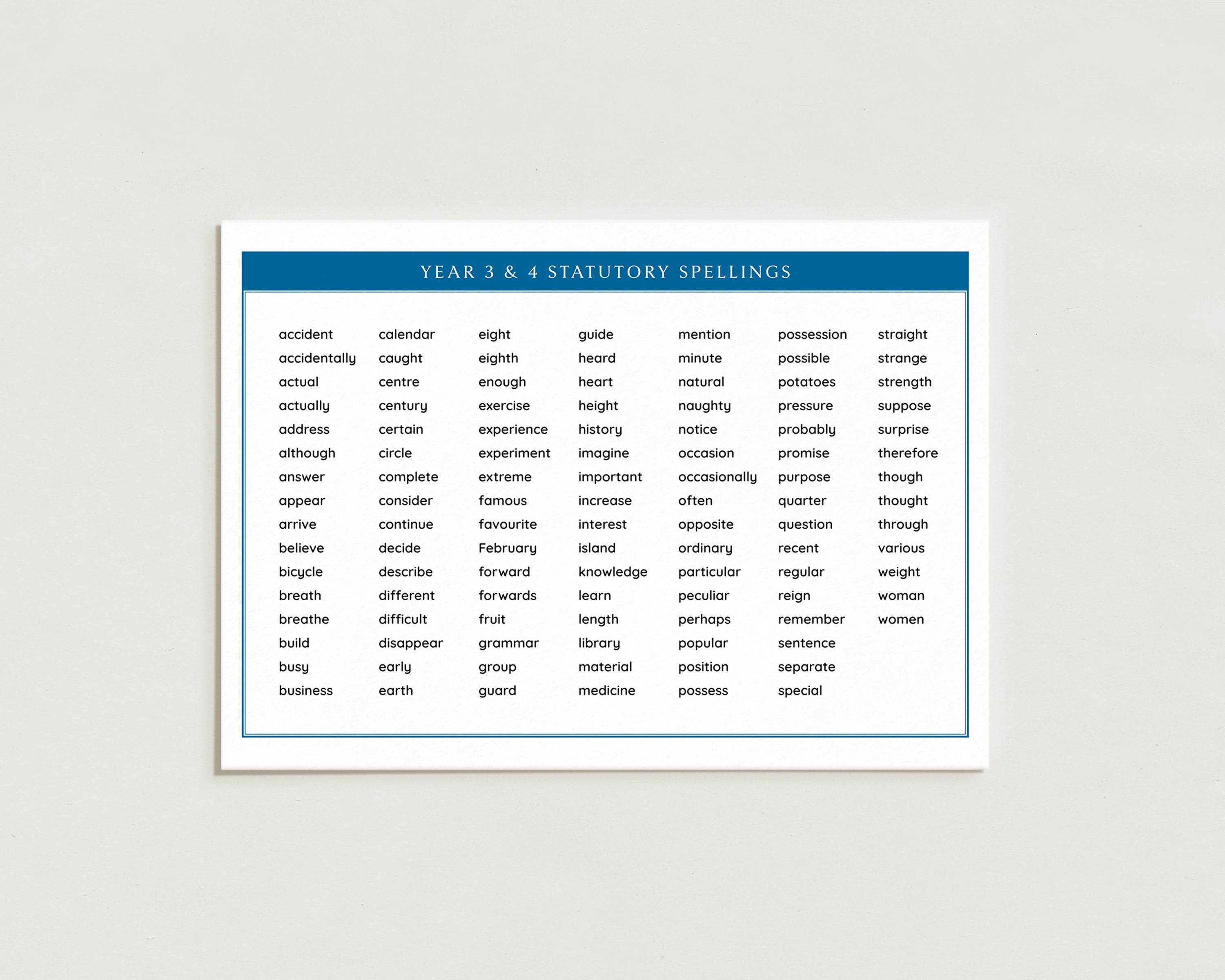 Year 3 and 4 Statutory Spellings List - Lower KS2 Home Education - Etsy UK