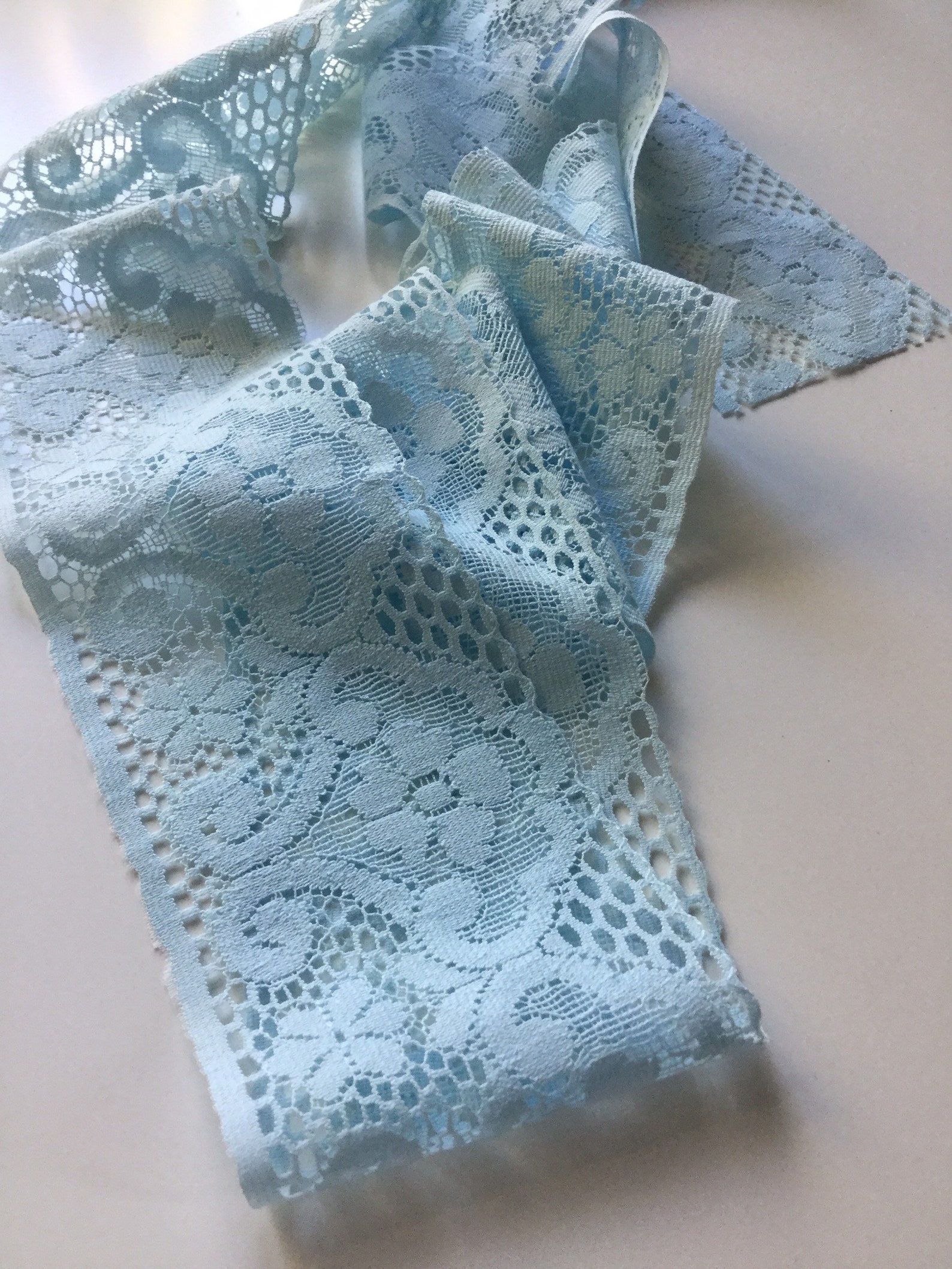 Vintage sueco encaje ribete azul claro cortado a tamaño 2.7 pulgadas de ...