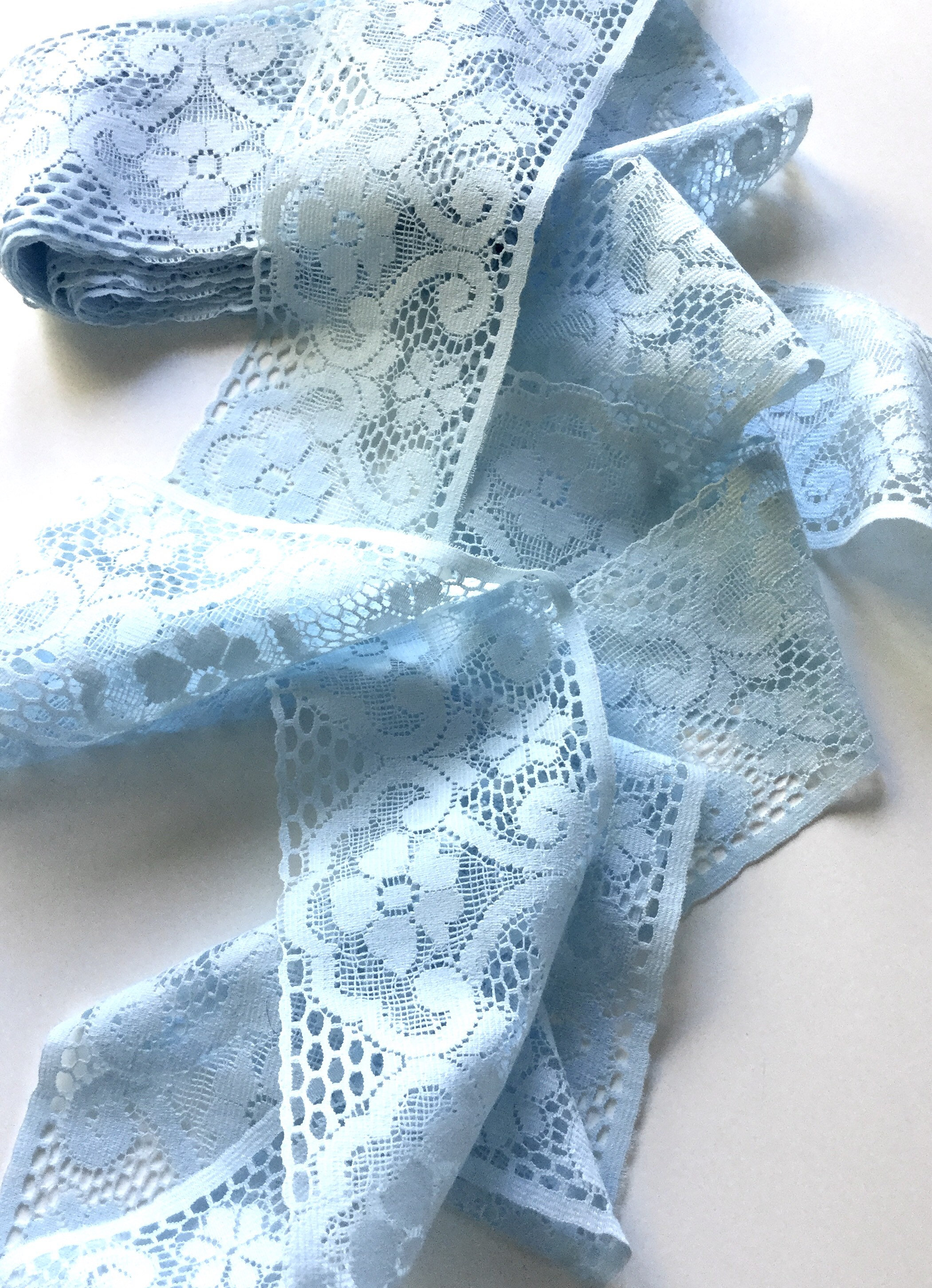 Vintage sueco encaje ribete azul claro cortado a tamaño 2.7 pulgadas de ...