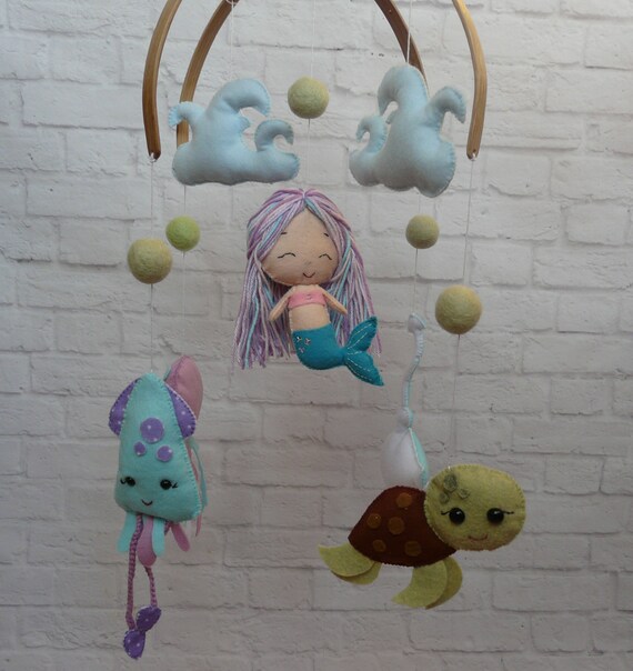 Mermaid baby Mobile Felt Handmade Under sea Chibi Mermaid | Etsy