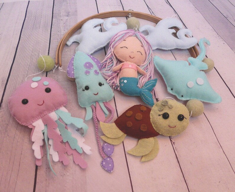 Mermaid baby Mobile Felt Handmade Under sea Chibi Mermaid | Etsy