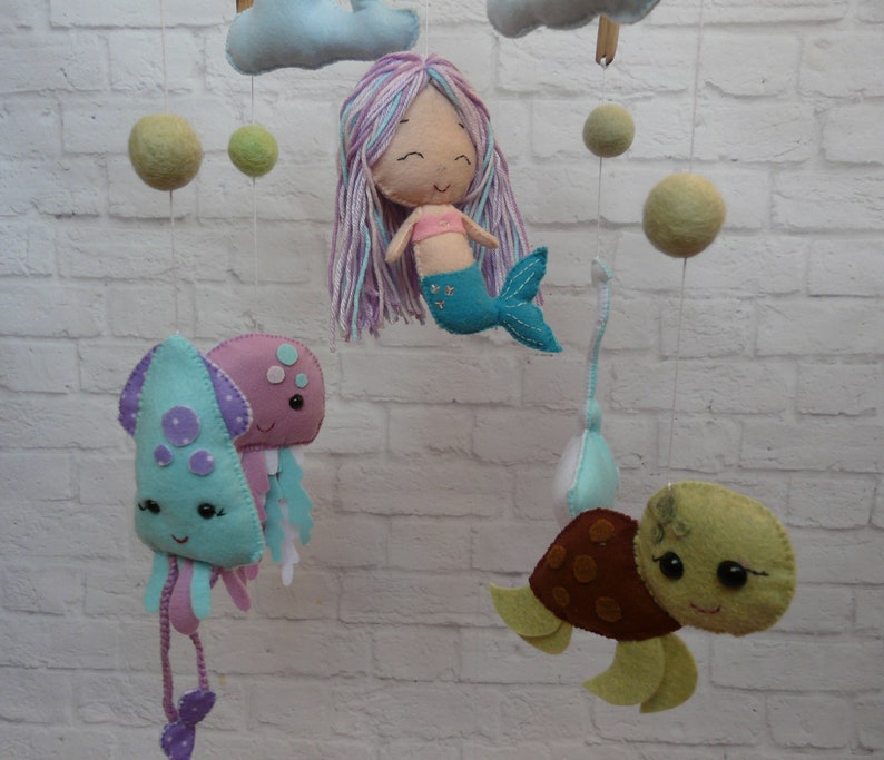 Mermaid baby Mobile Felt Handmade Under sea Chibi Mermaid | Etsy