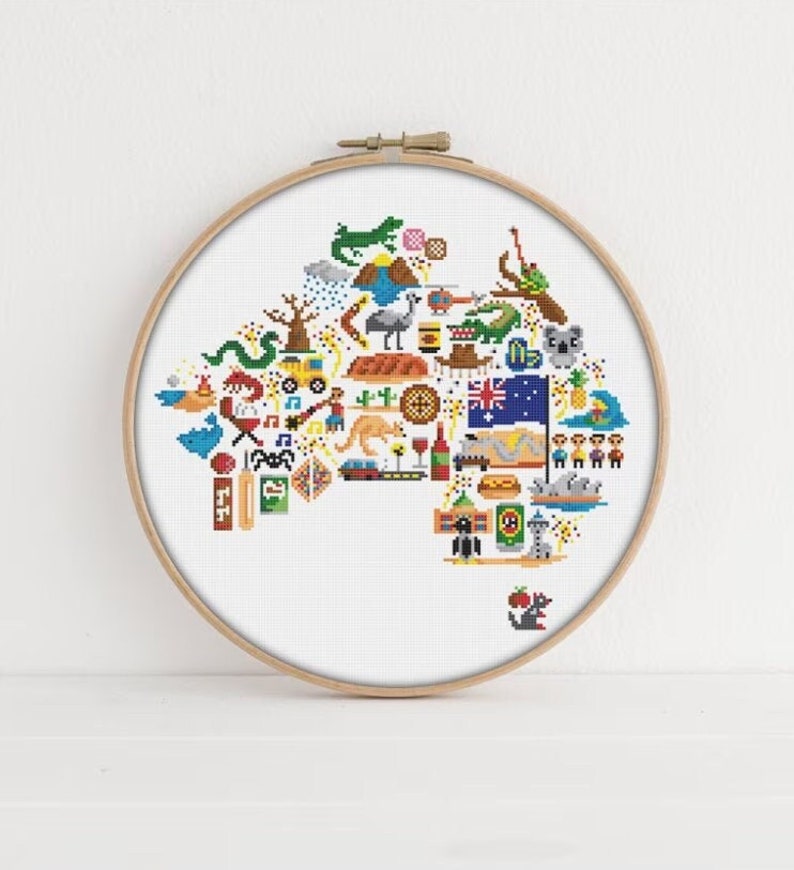 Australia Map Cross Stitch Pattern: Iconic Landmarks (PDF Pattern) - Etsy