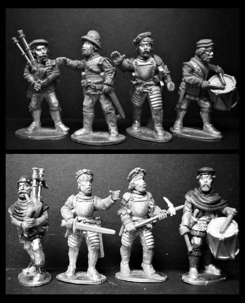 28mm Scottish Renaissance Command Miniatures X 8 Individual Castings ...