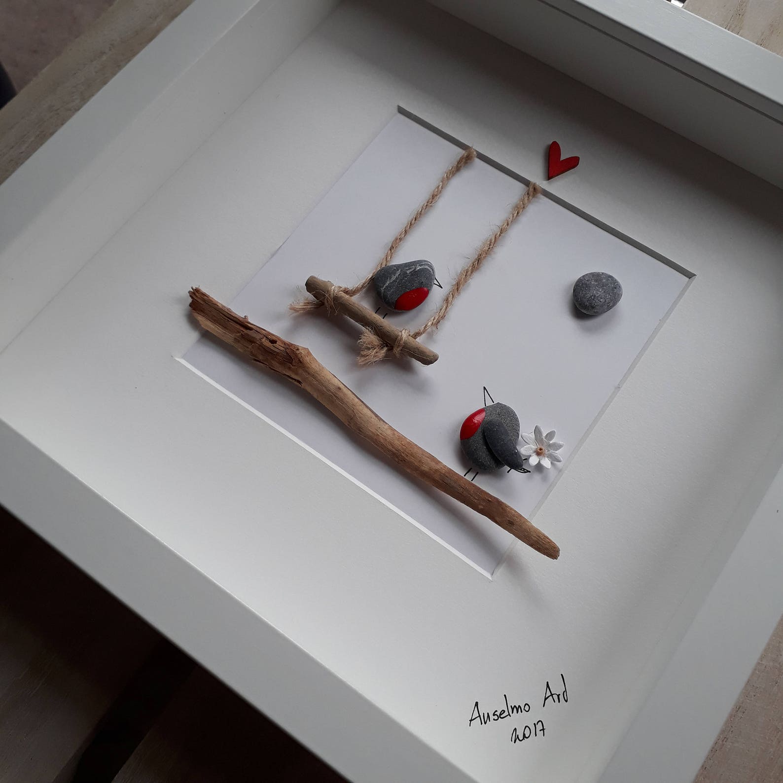 Wedding Gift Robin Pebble Picture Robins on a Swing - Etsy