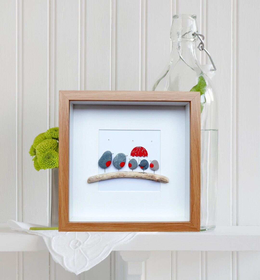 Robin Family Pebble Picture, Family of Robins, Family of Five, Family ...