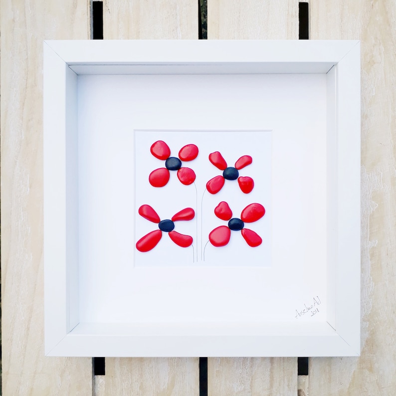 Poppies Pebble Picture Poppy Pebble Art Valentine's Day | Etsy