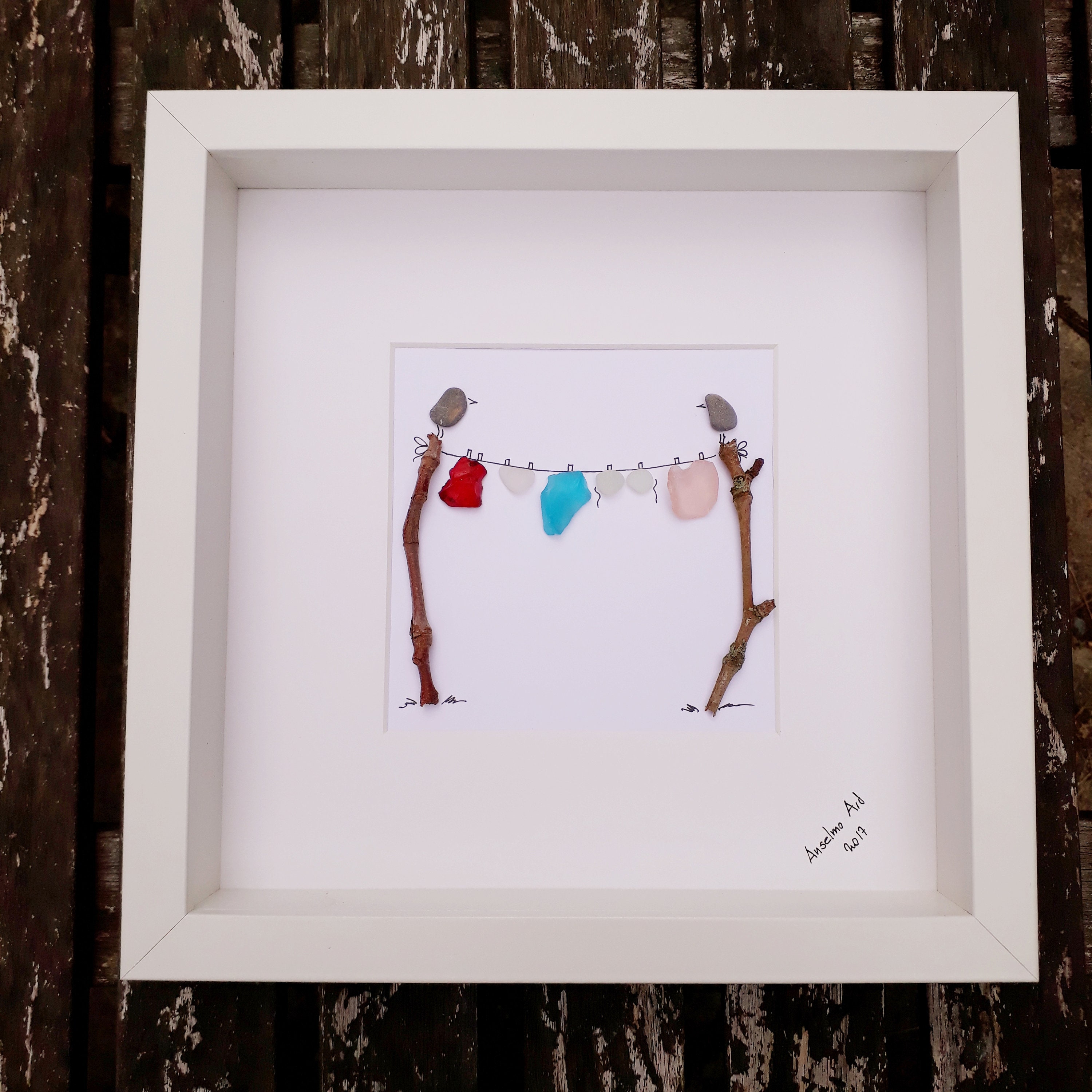 Sea Glass Art, Washing Line Picture, Laundry Line With Sea Glass, Sea ...