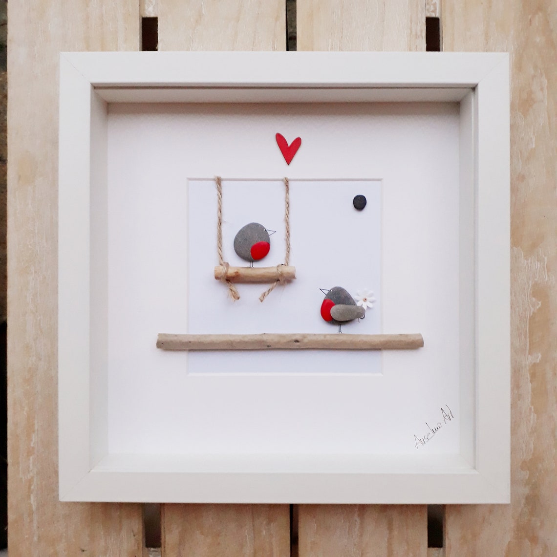 Wedding Gift Robin Pebble Picture Robins on a Swing - Etsy Israel