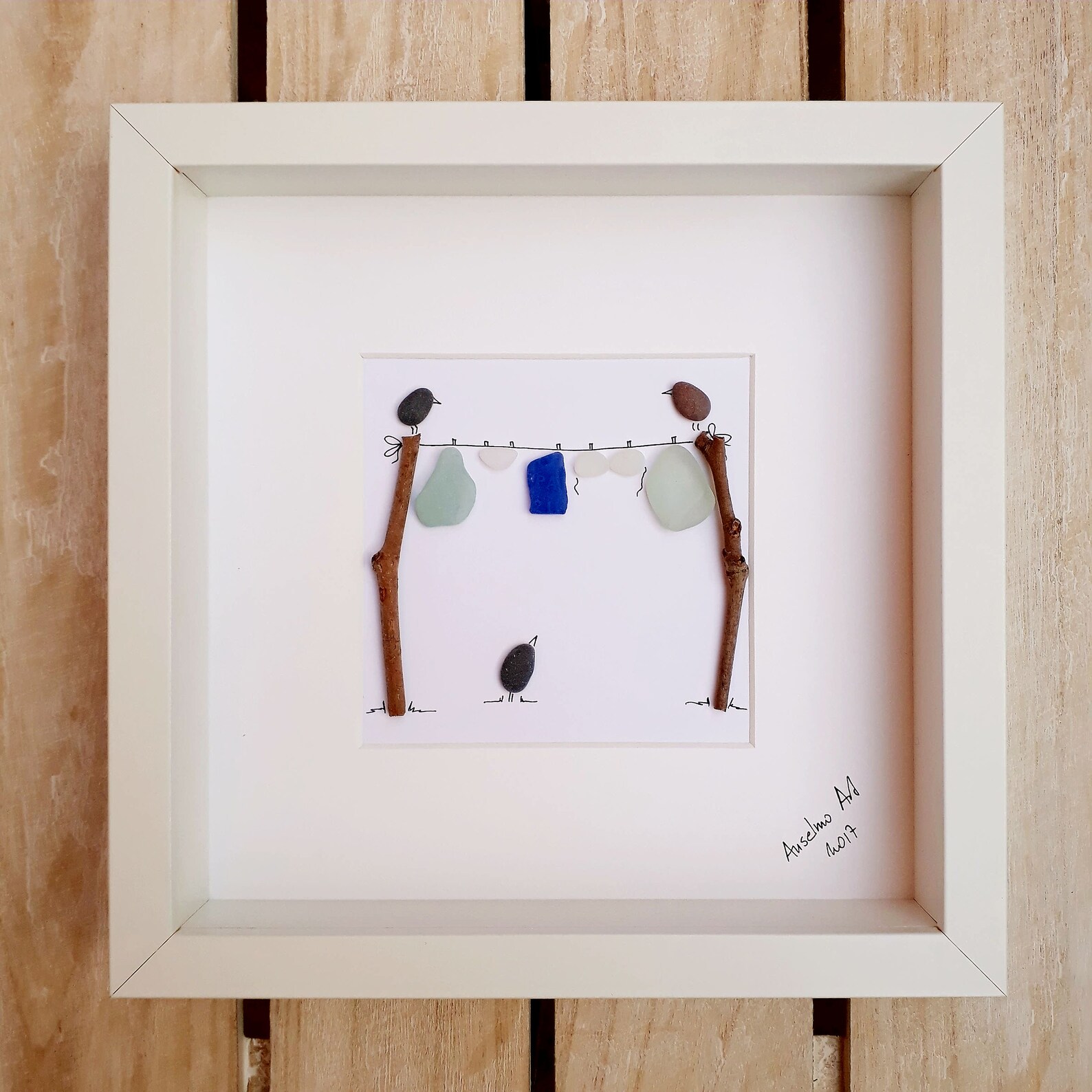 Sea Glass Art, Washing Line Picture, Laundry Line With Sea Glass, Sea ...