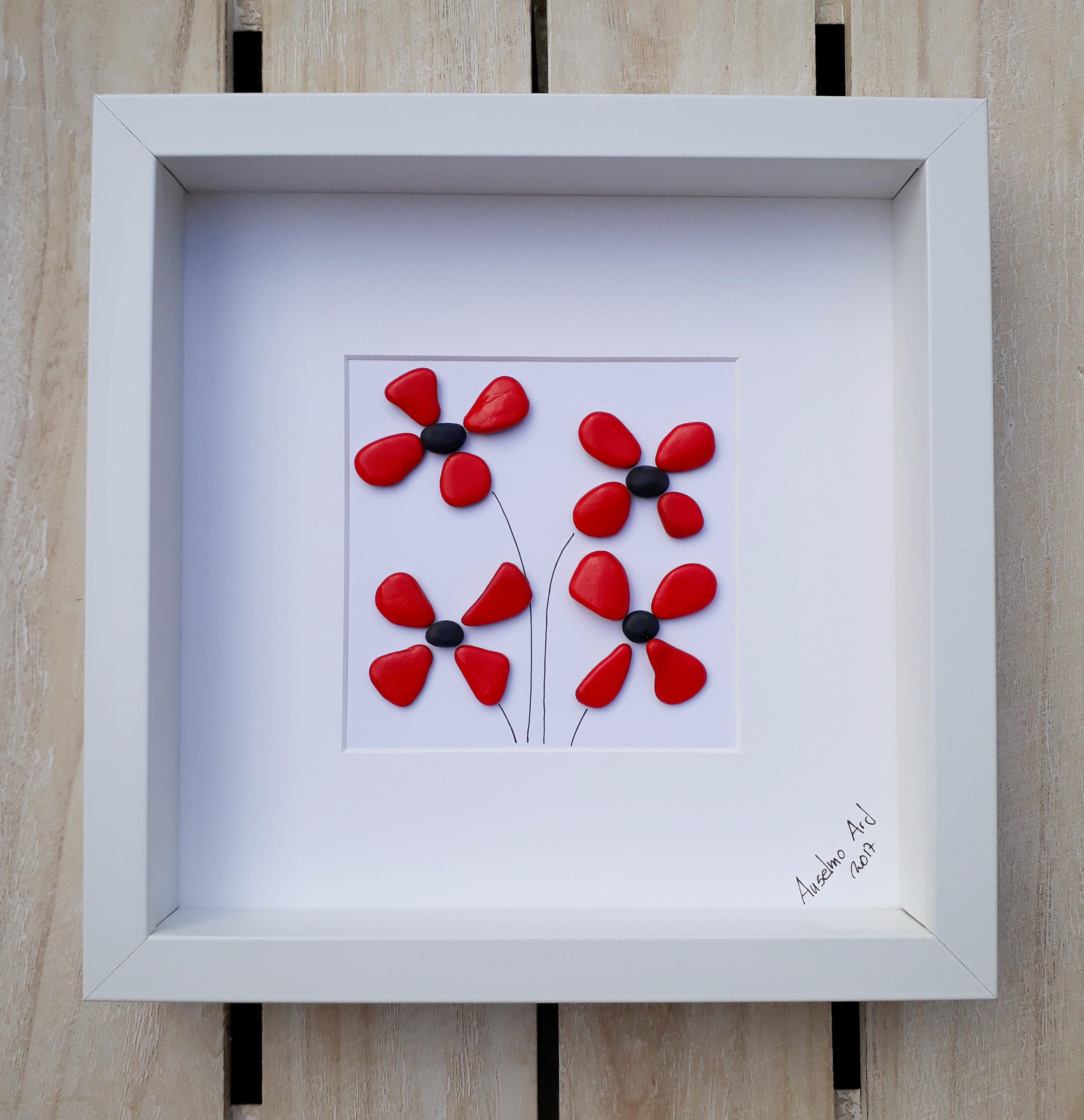 Poppies Pebble Picture Poppy Pebble Art Valentine's Day | Etsy