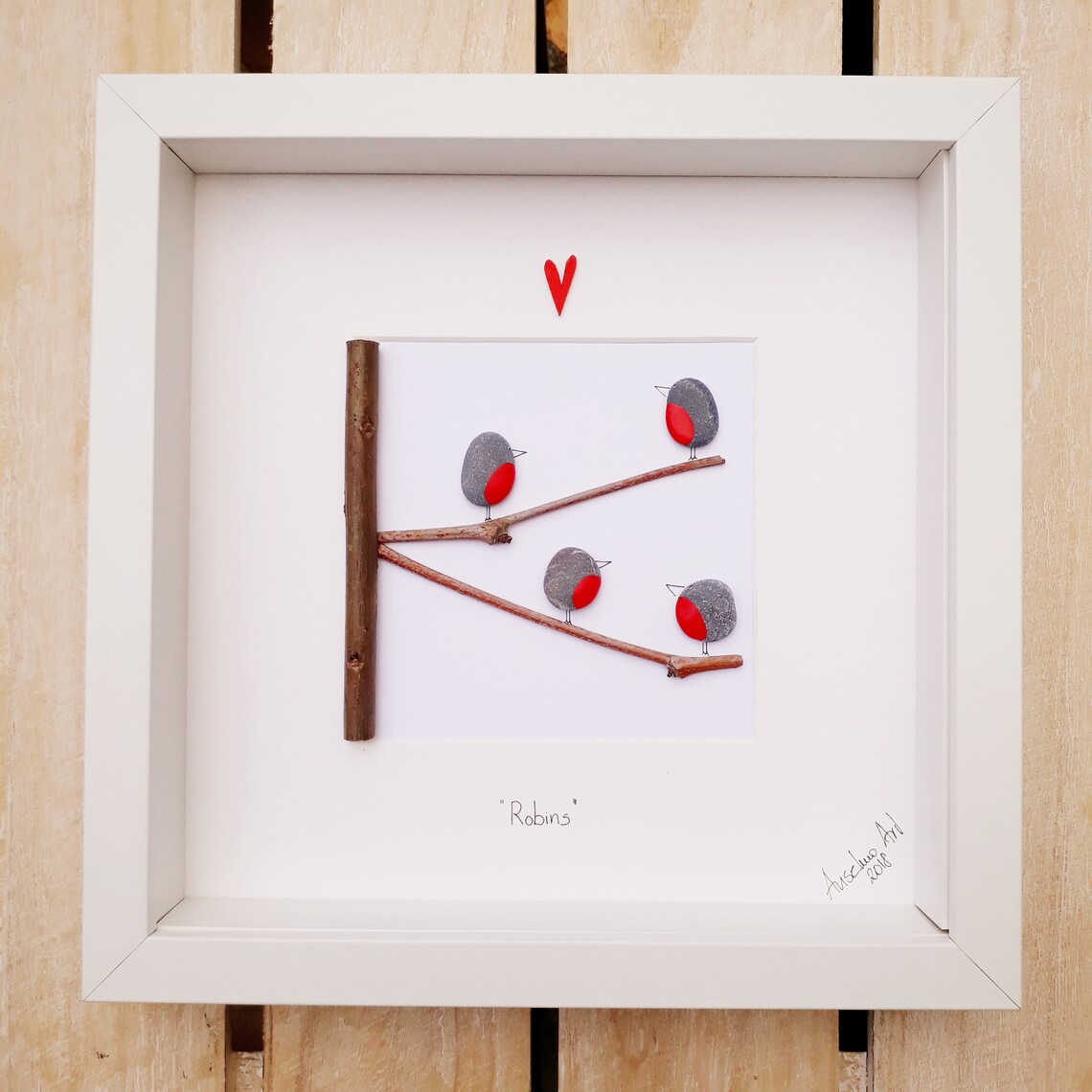 Robins Pebble Picture Robin Family Framed Pebble Art - Etsy