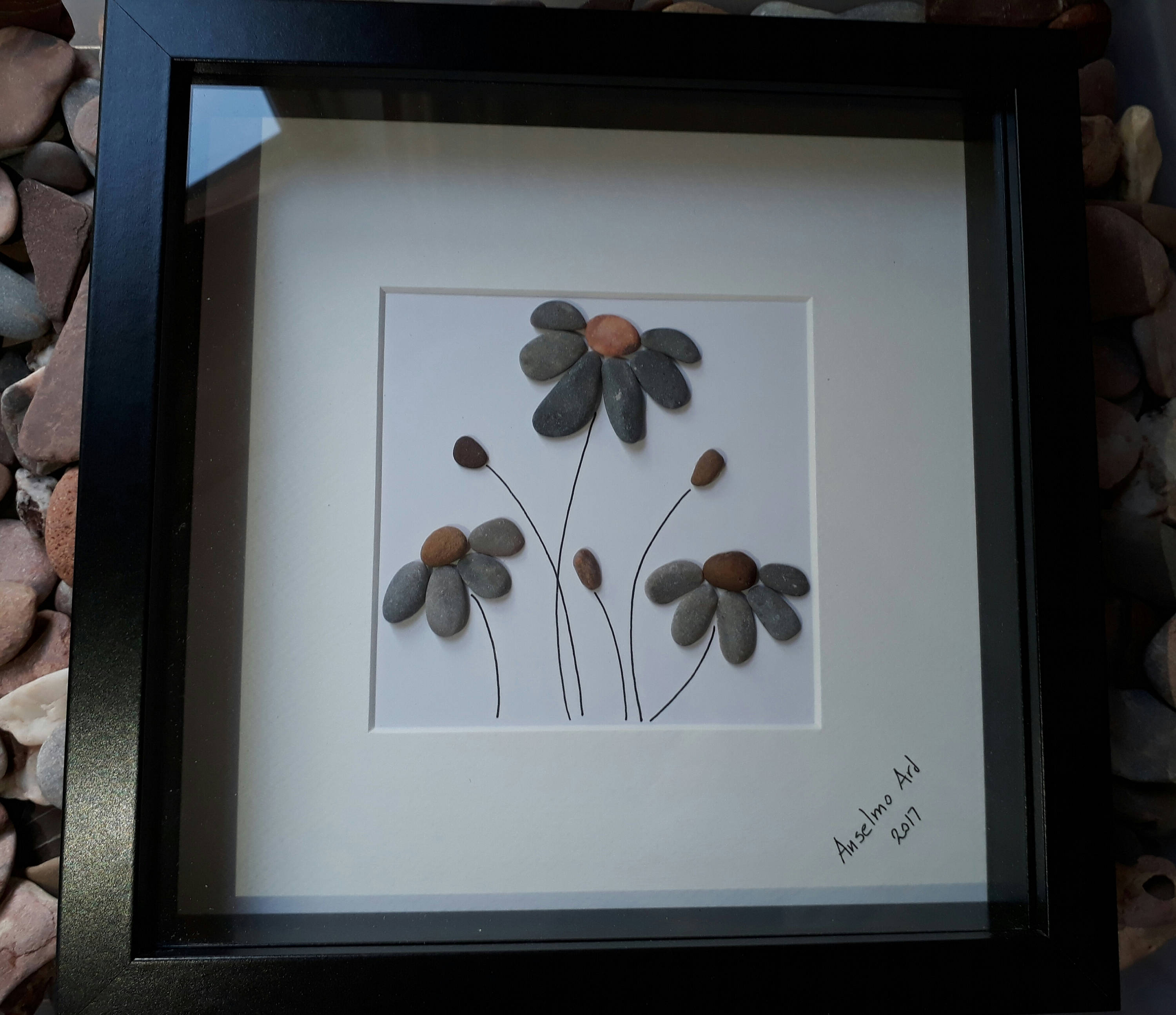 Pebble Flowers Flower picture Framed Flower Pebble Picture | Etsy