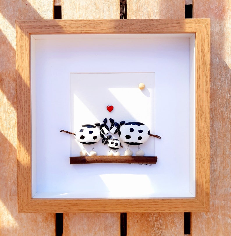 Cows Family Pebble Picture, Framed Cow Family Pebble Art, Farmer's Gift ...