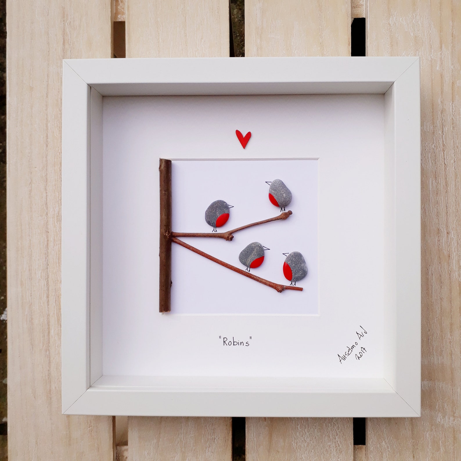 Robins Pebble Picture Robin Family Framed Pebble Art - Etsy