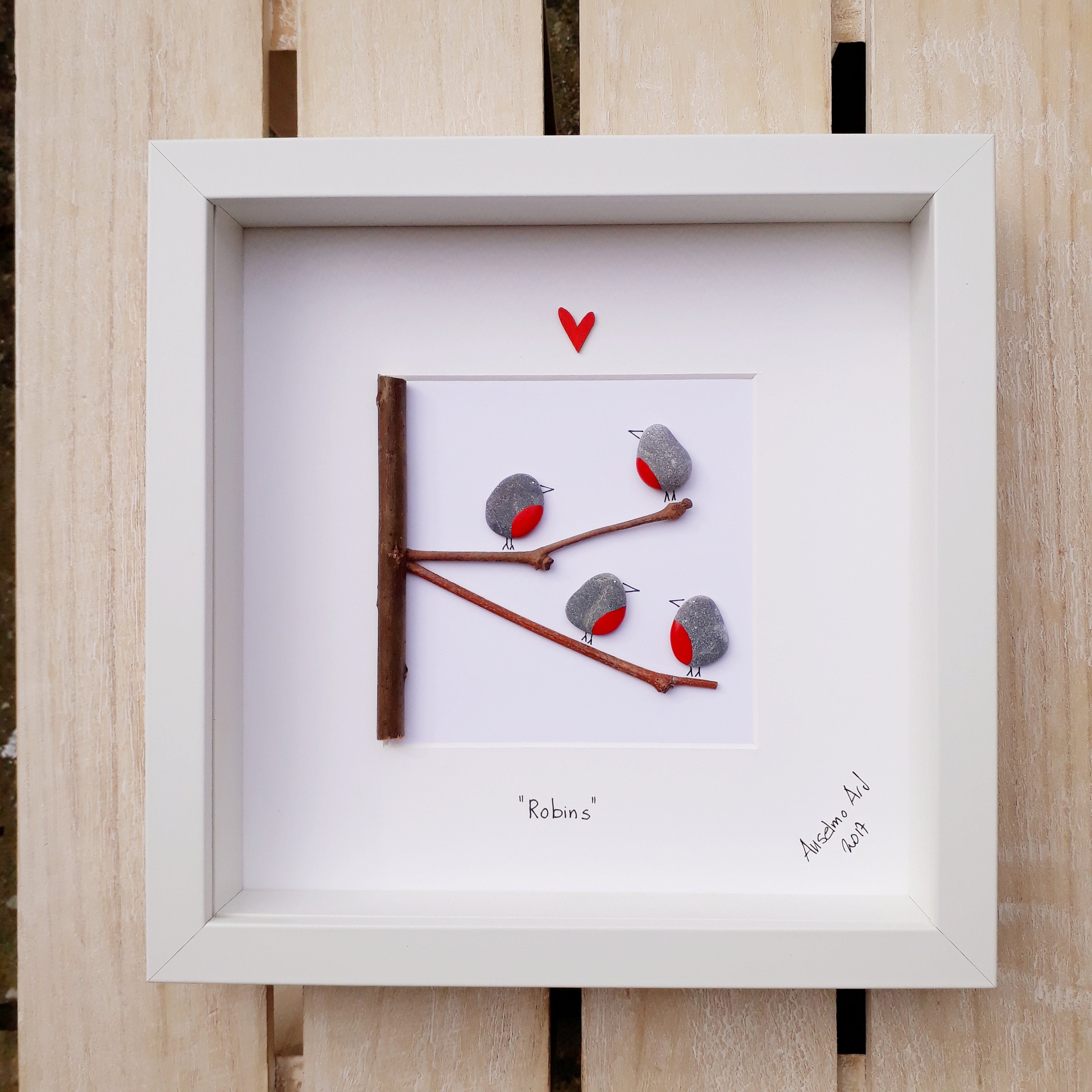 Robins Pebble Picture, Robin Family, Framed Pebble Art, Birthday Gift ...
