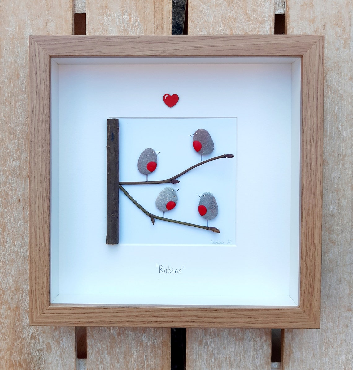 Robins Pebble Picture, Robin Family, Framed Pebble Art, Birthday Gift ...