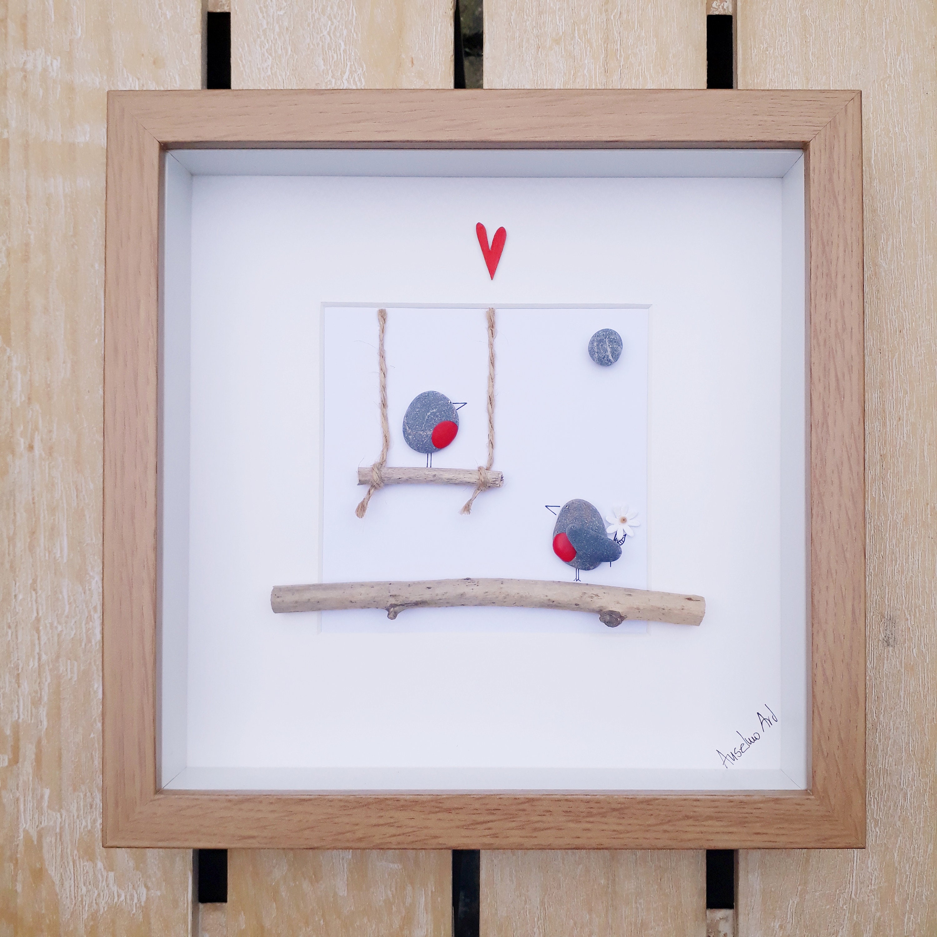 Wedding Gift Robin Pebble Picture Robins on a Swing - Etsy