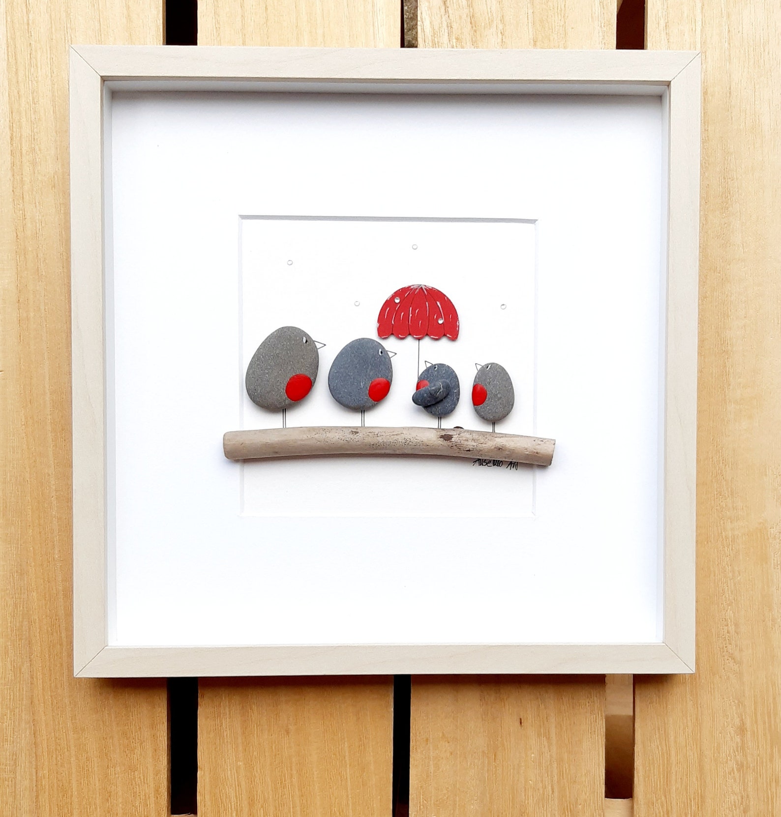 Robin Family Pebble Picture, Family of Robins, Family of Five, Family ...
