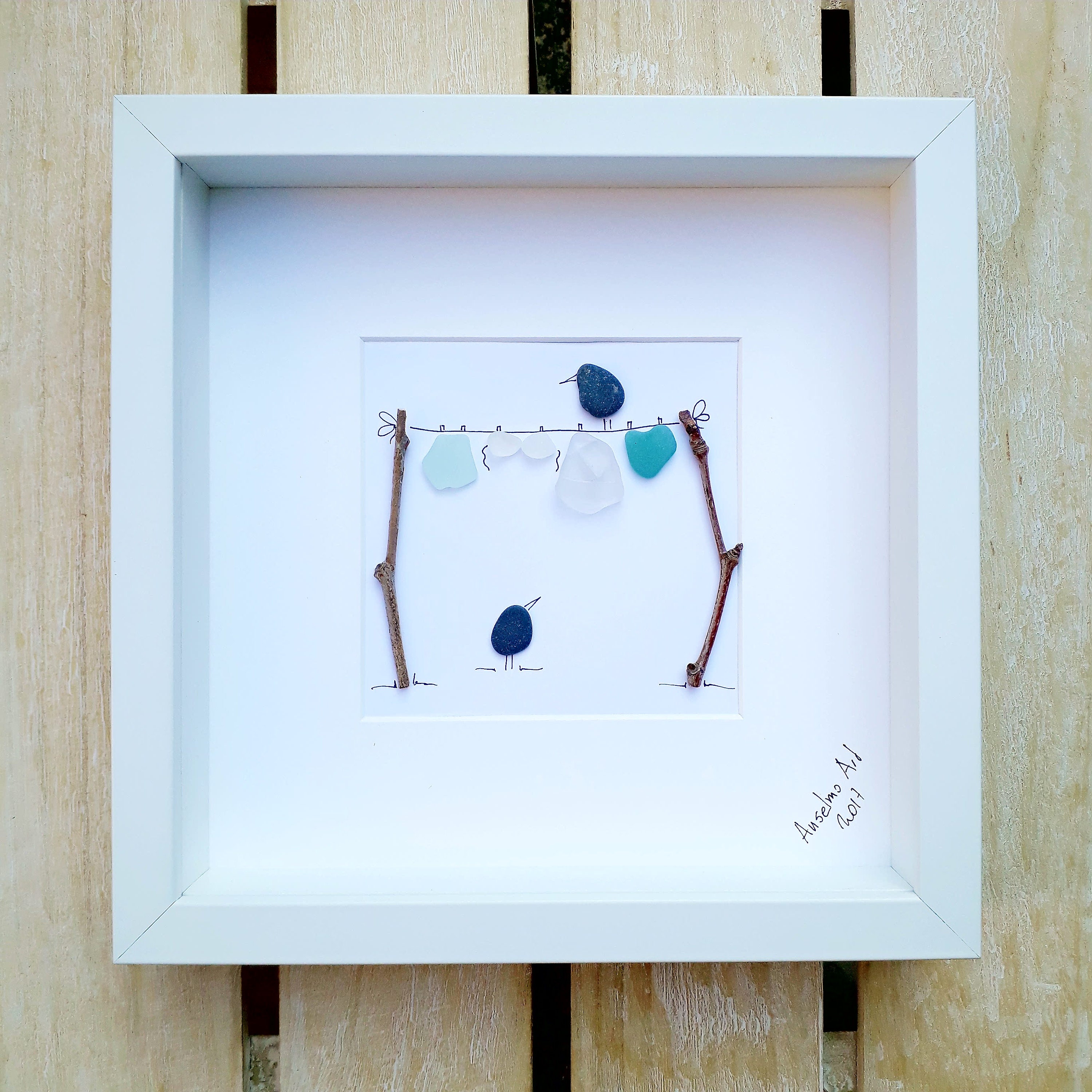 Sea Glass Art, Washing Line Picture, Laundry Line With Sea Glass, Sea ...