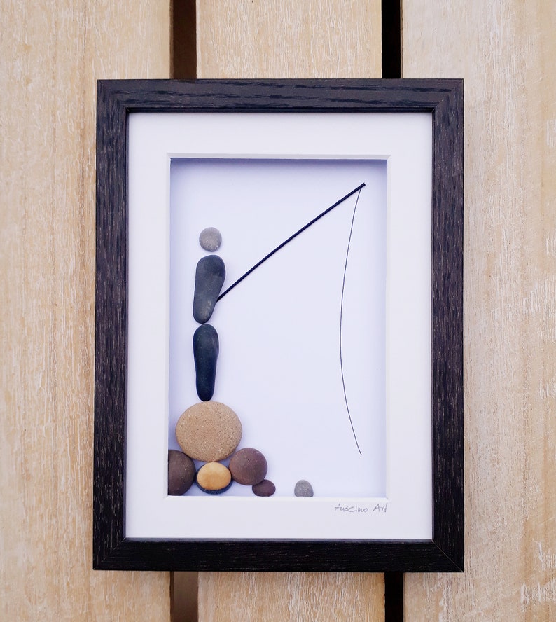 Fishing Pebble Picture, Angler Pebble Art, Rod Fishing Man Gift ...