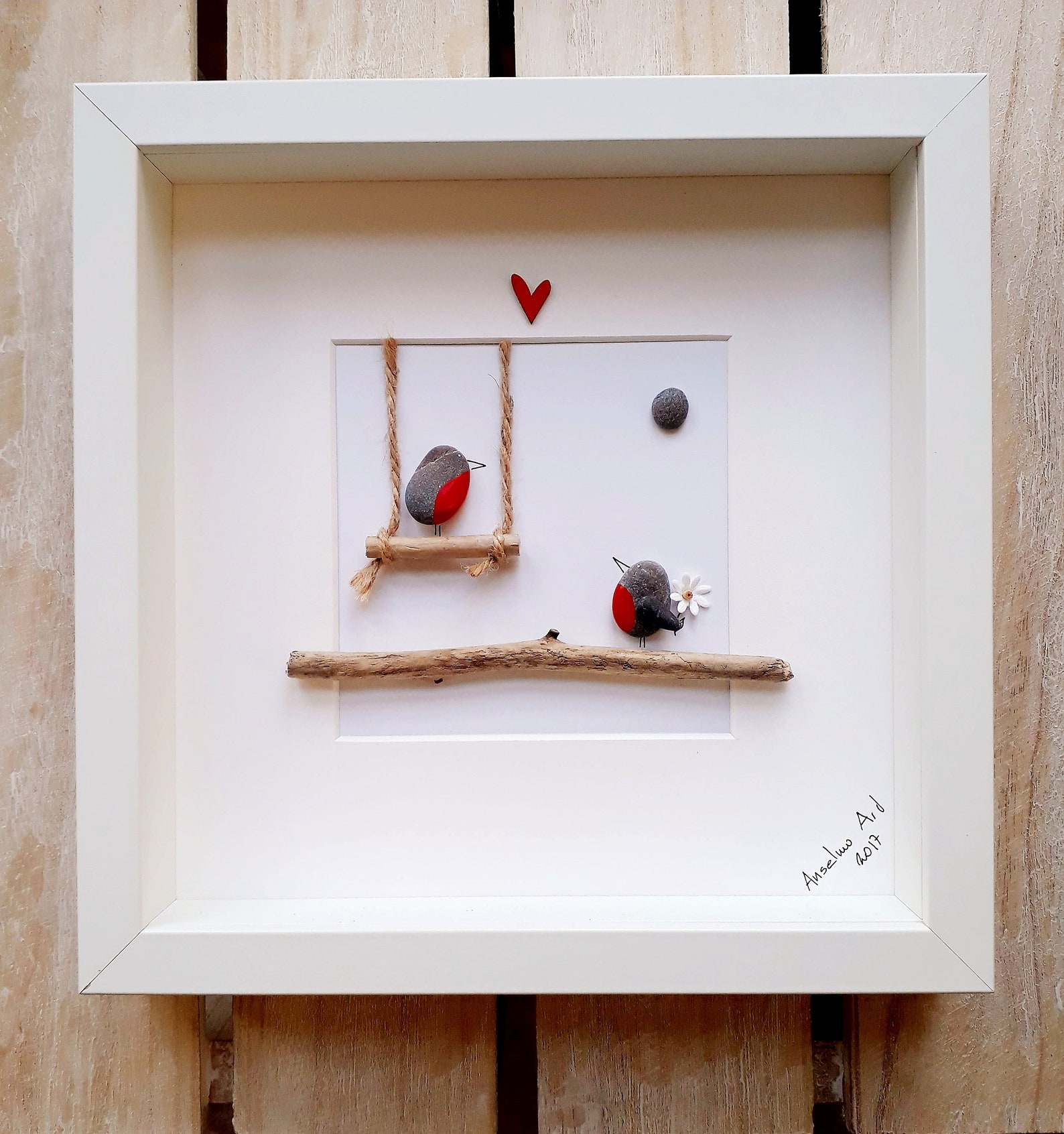 Wedding Gift Robin Pebble Picture Robins on a Swing - Etsy