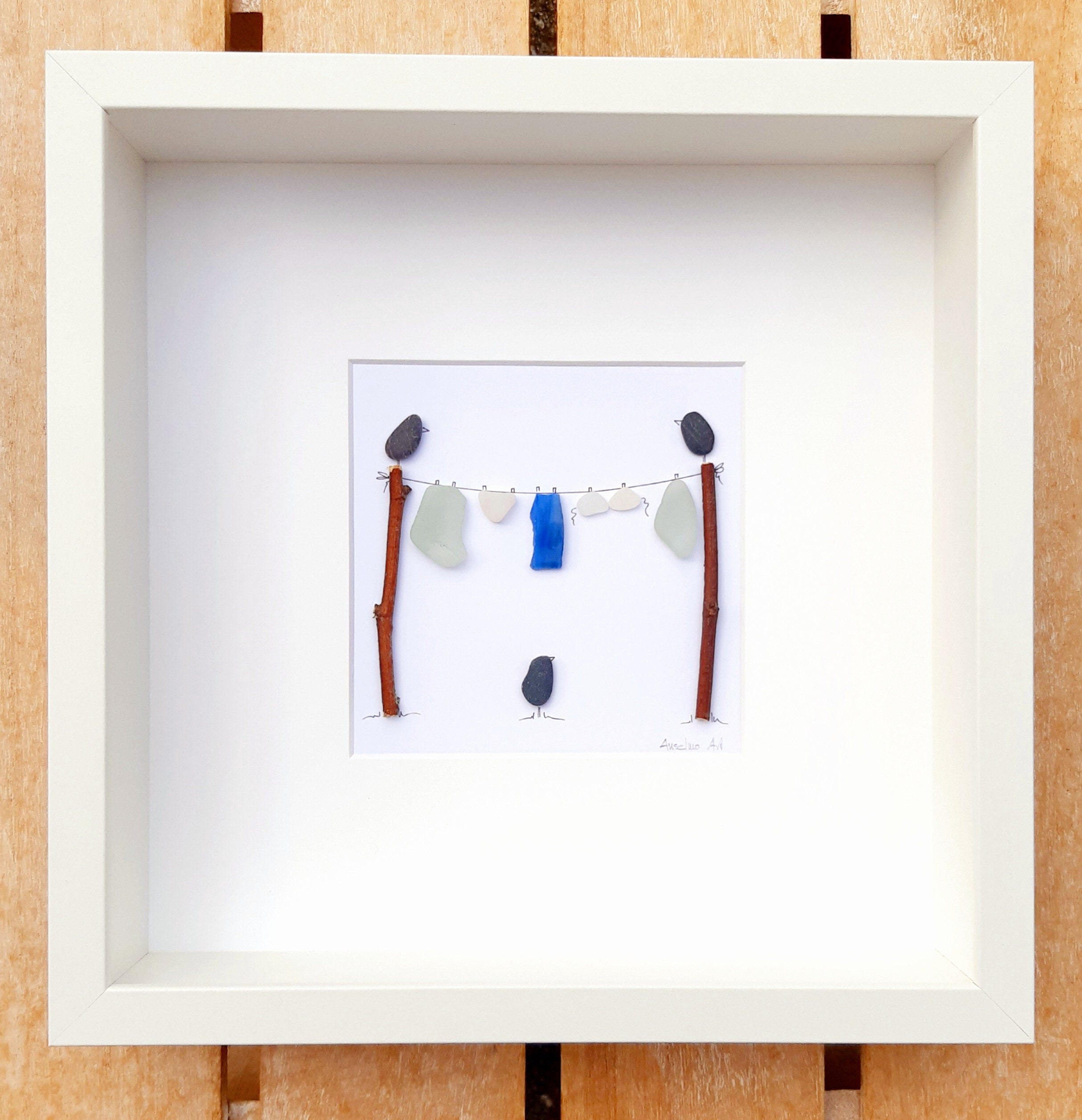 Sea Glass Art, Washing Line Picture, Laundry Line With Sea Glass, Sea ...
