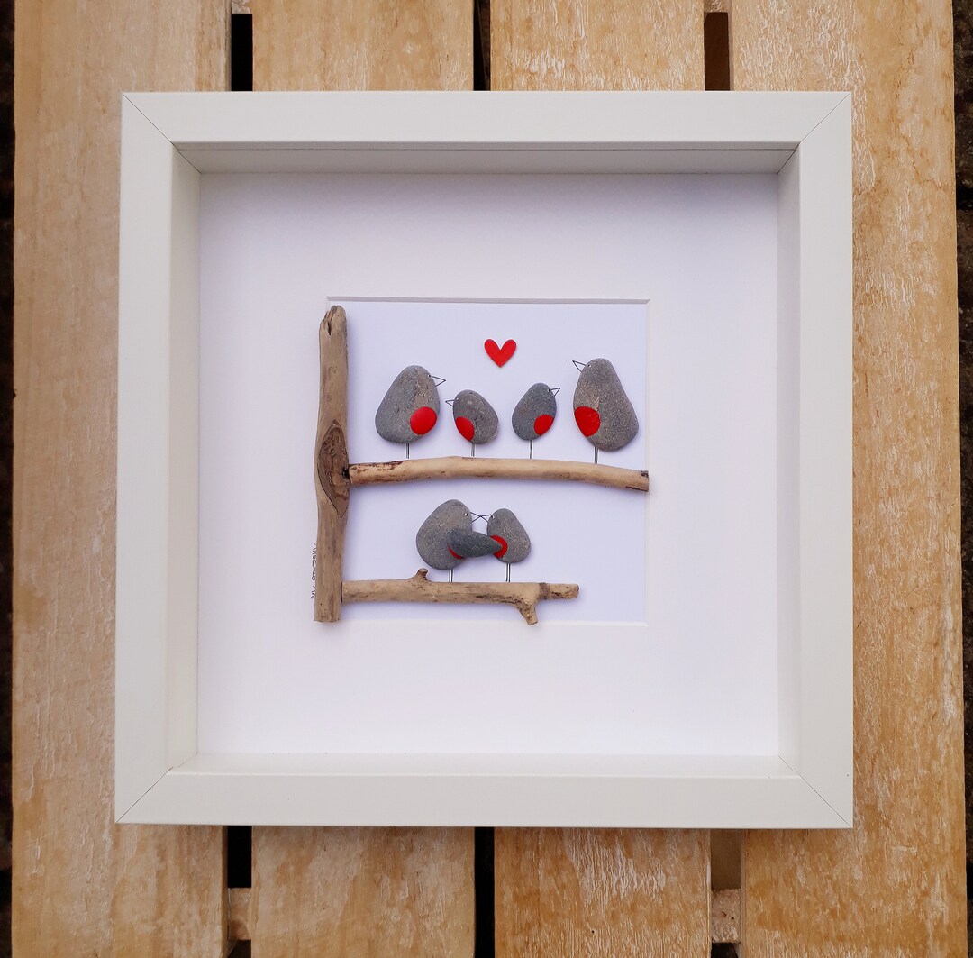 Robins Pebble Pictures, Robin Framed Pebble Art, Robins Family Pebble ...