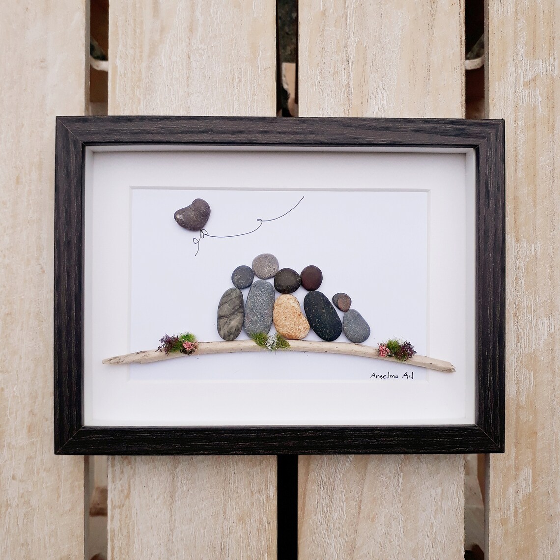 Family of Five, Family Pebble Picture, Family With Pet, Gift for Your ...