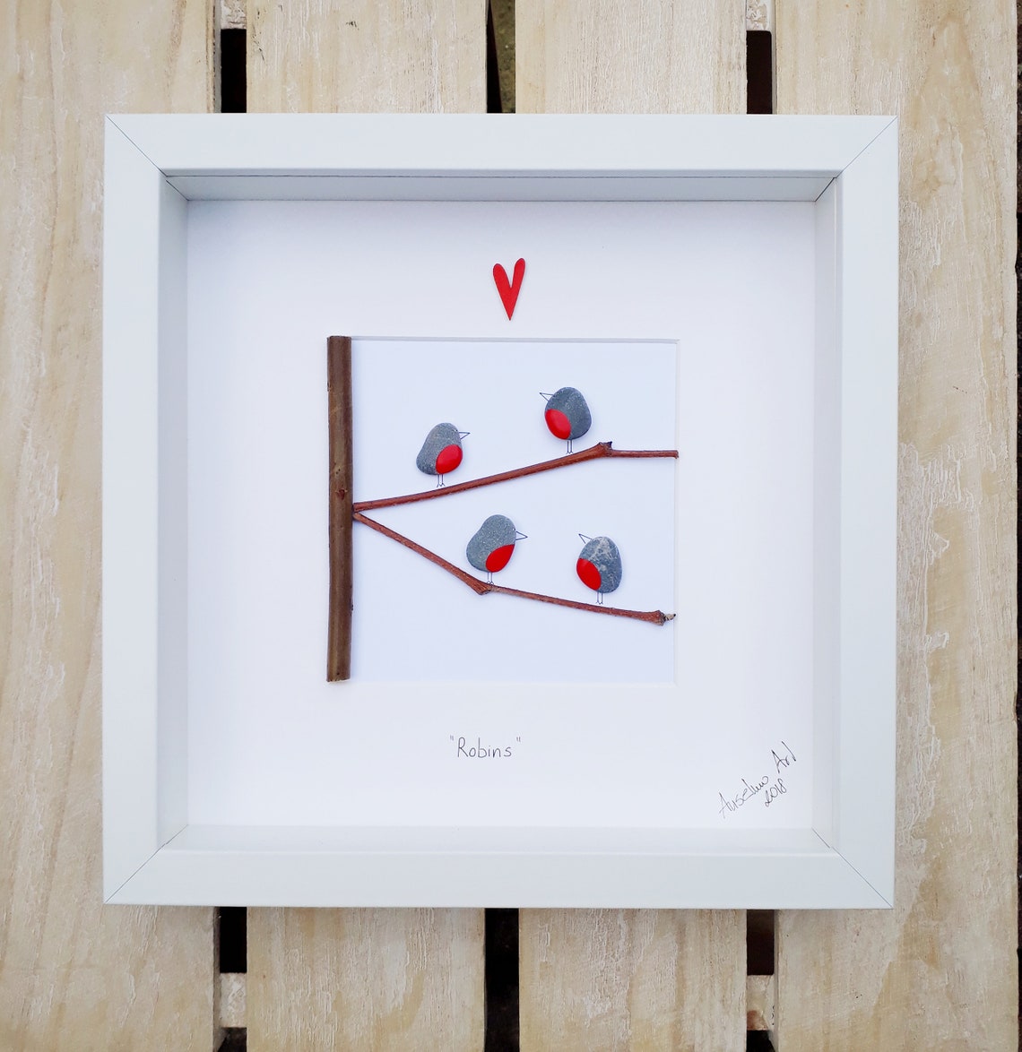 Robins Pebble Picture, Robin Family, Framed Pebble Art, Birthday Gift ...