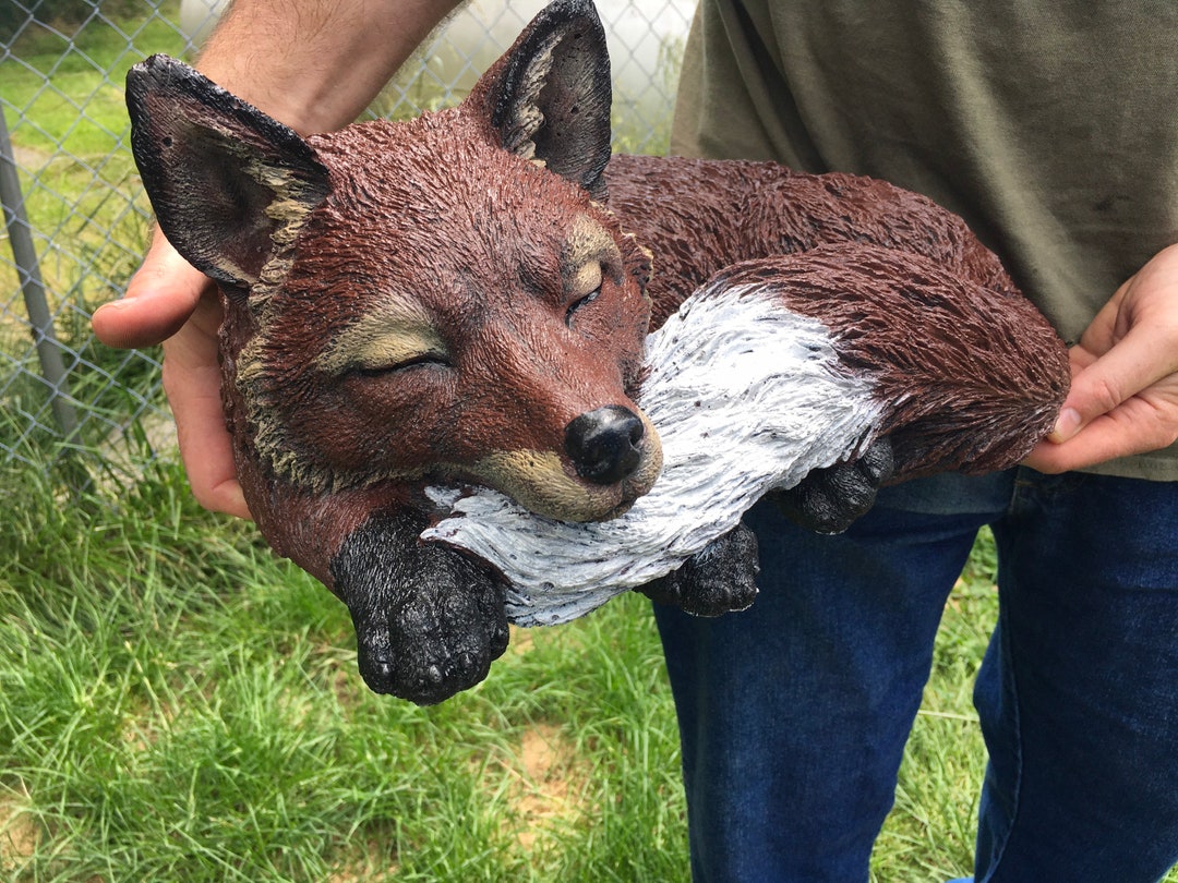 Large Concrete Fox, Free Shipping, Heavy 40lb Hand Made, Painted and ...