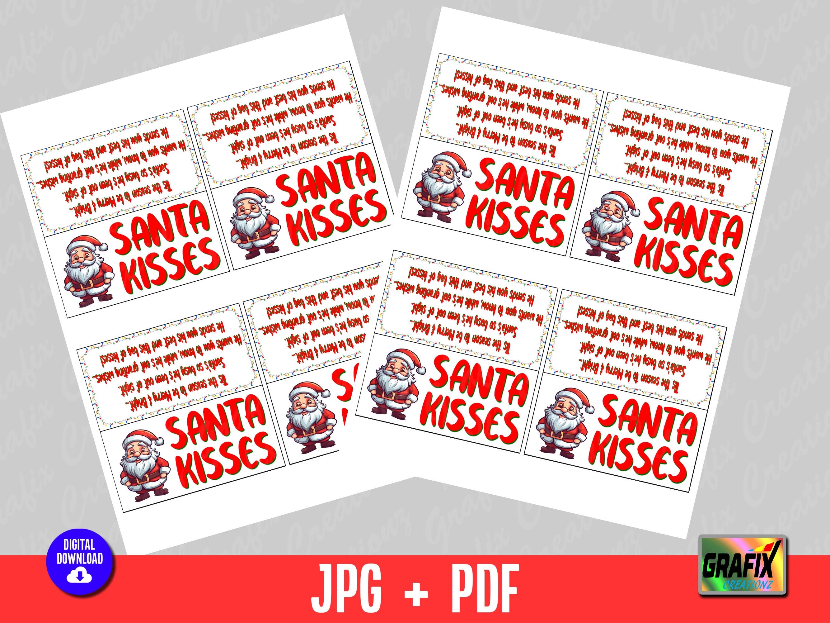 Santa Kisses Treat Bag Topper Printable, Christmas Classroom Favors ...