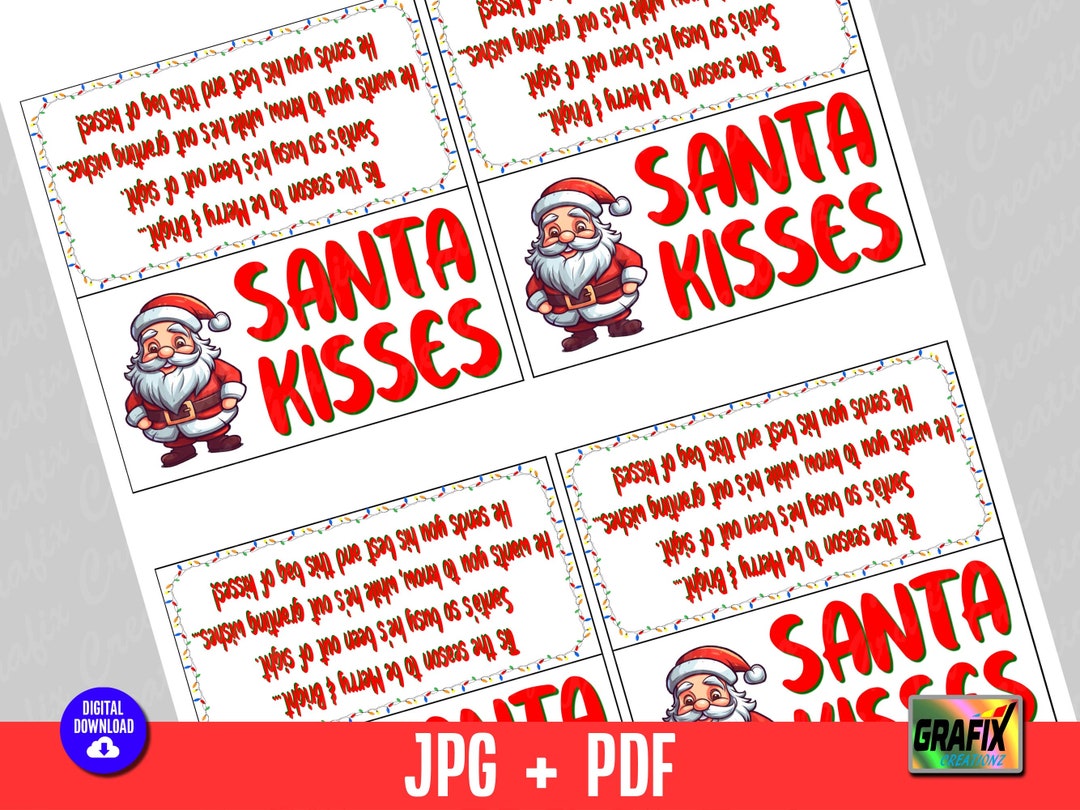 Santa Kisses Treat Bag Topper Printable, Christmas Classroom Favors ...