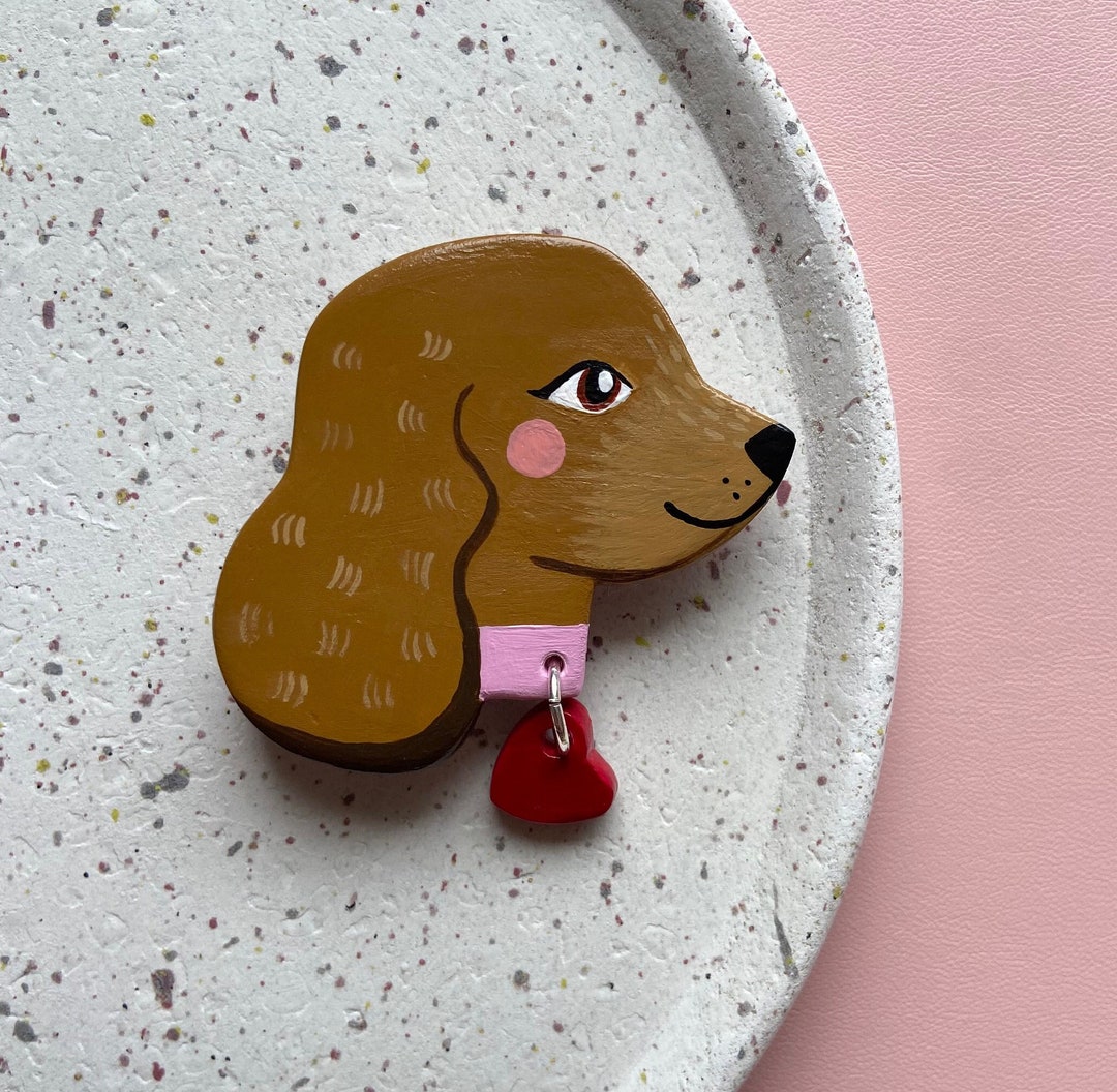Air Dry Clay Cocker Spaniel Magnet With Dangling Heart Charm Handmade ...