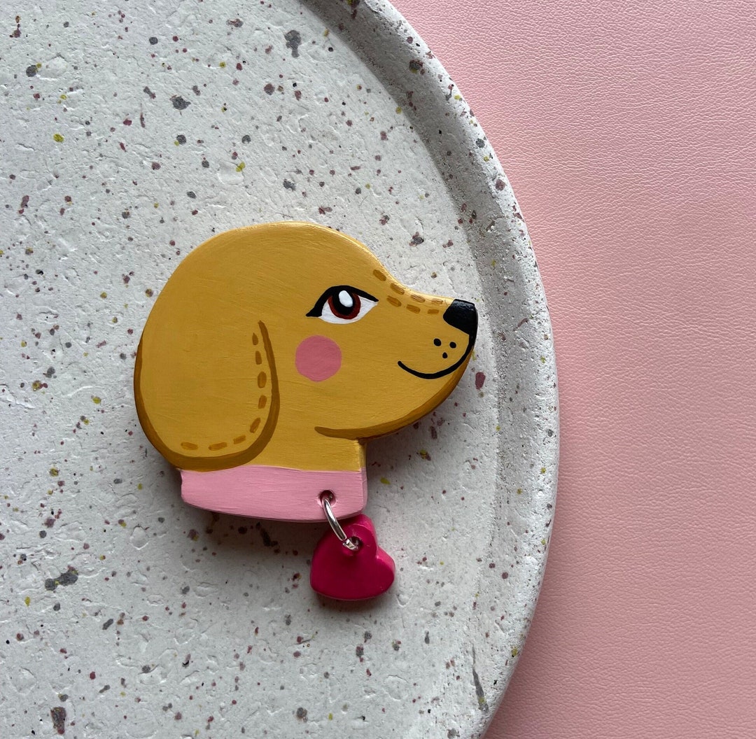 Air Dry Clay Yellow Labrador Magnet With Dangling Heart Charm Handmade ...
