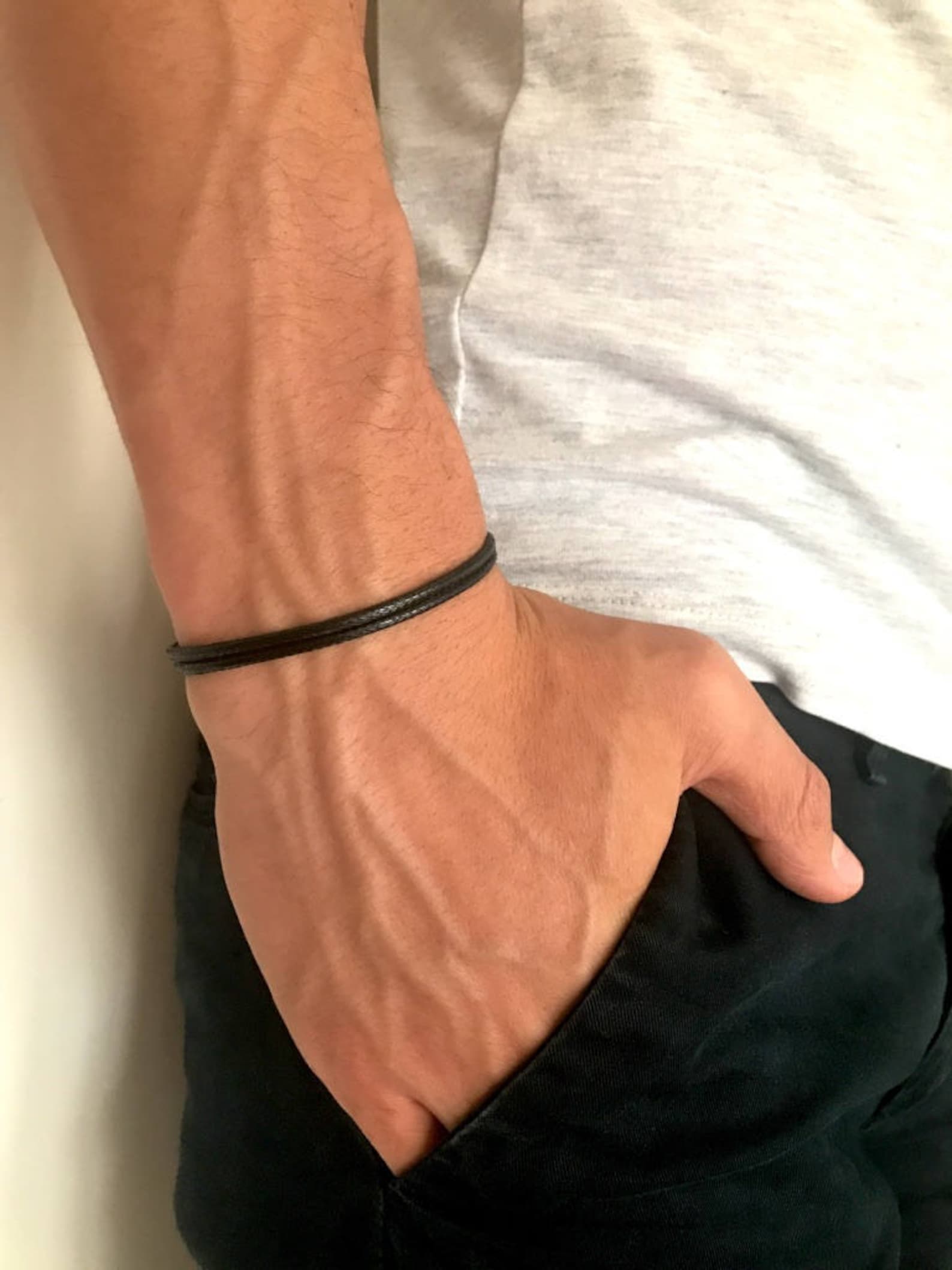 Black String Bracelet Mens Bracelet Men's Jewelry Gift - Etsy