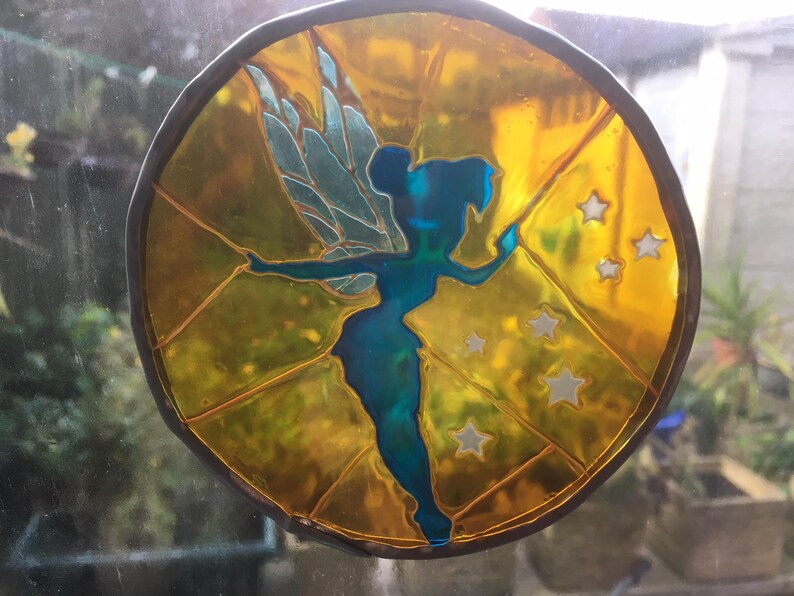 Tinkerbell Stained Glass Suncatcher, Disney Inspired, Rainbow Sunburst ...