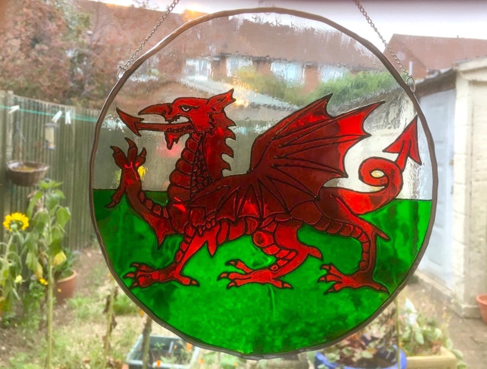 Welsh Dragon Gift Stained Glass Window Wales Flag - Suncatcher Easter ...