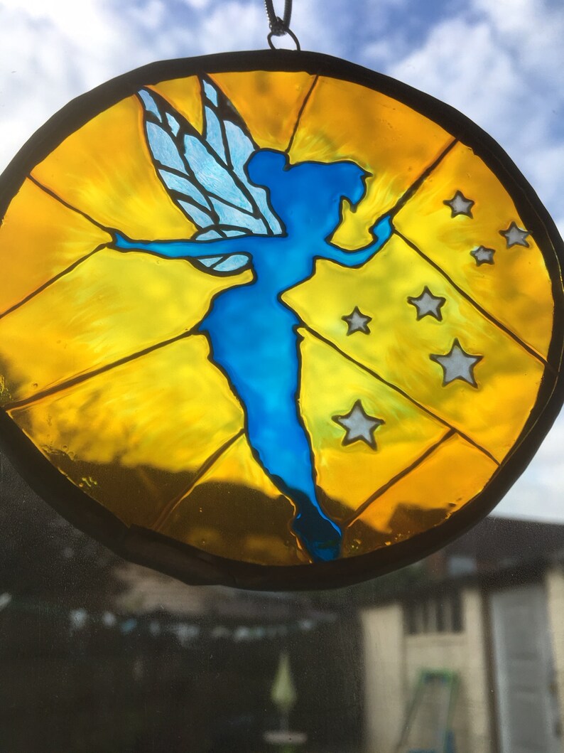 Tinkerbell Stained Glass Suncatcher, Disney Inspired, Rainbow Sunburst ...